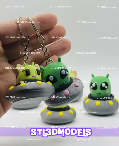Alien & Cat UFO Keychains STL 3D Model - STL 3D Models