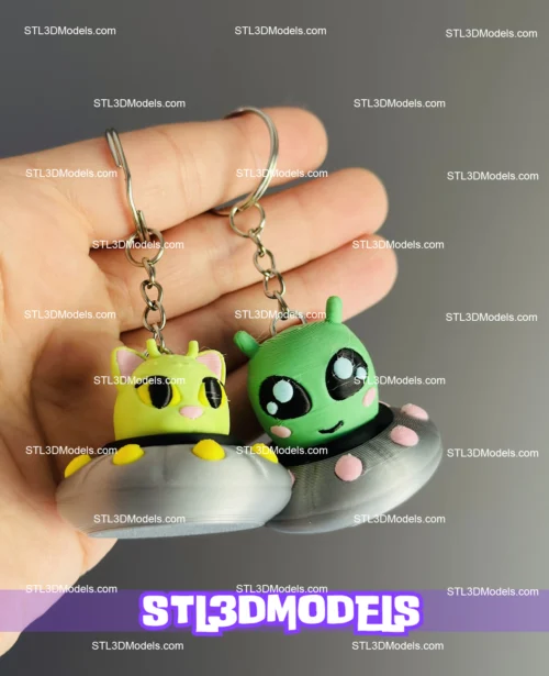 Alien & Cat UFO Keychains STL 3D Model - STL 3D Models